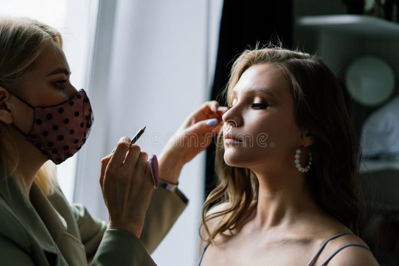 Make-up Artist Work in Her Studio with Model Stock Image - Image of ...
