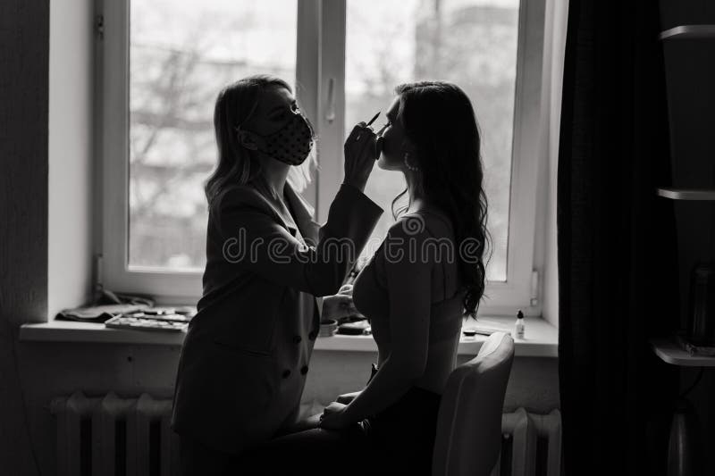 Make-up Artist Work in Her Studio with Model Stock Image - Image of ...