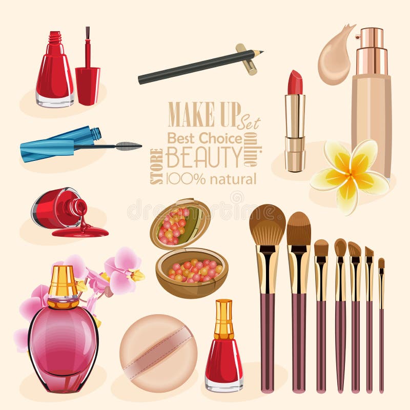 Make Up and Beauty Symbols Set Stock Vector - Illustration of glamour ...