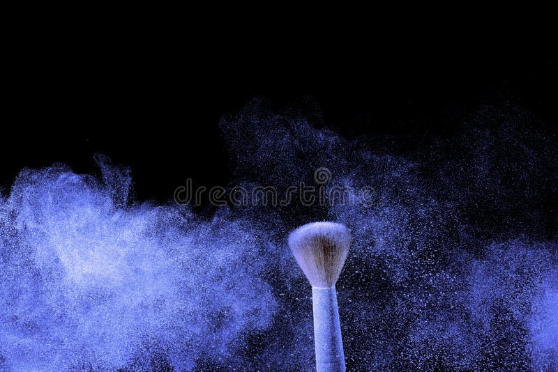 Make-up Brush with Blue Powder Splash Cloud Stock Image - Image of ...