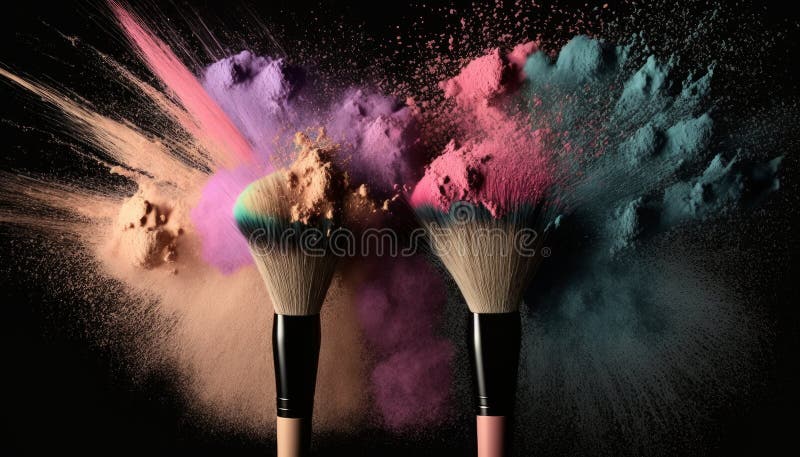 Make-up Brush with Colorful Powder Dust Explosion. Generative Ai Stock ...