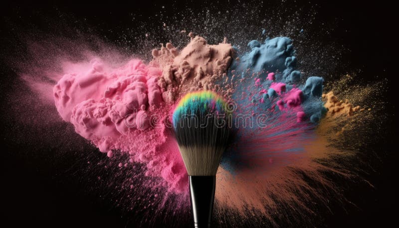 Make-up Brush with Colorful Powder Dust Explosion. Generative Ai Stock ...