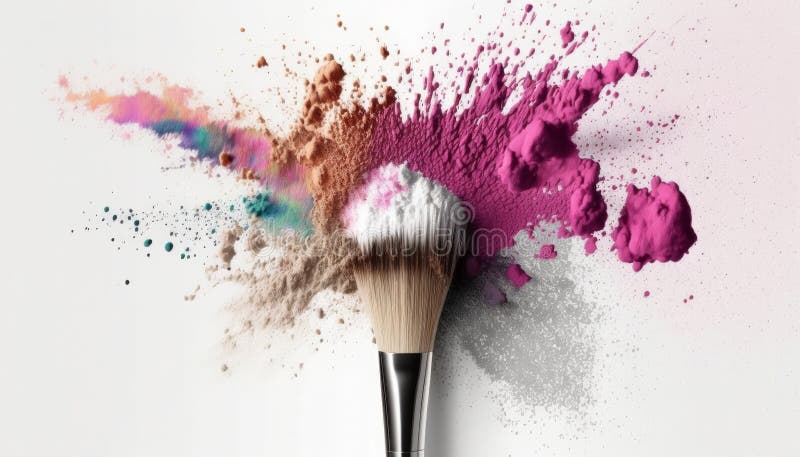 Make-up Brush with Colorful Powder Dust Explosion. Generative Ai Stock ...