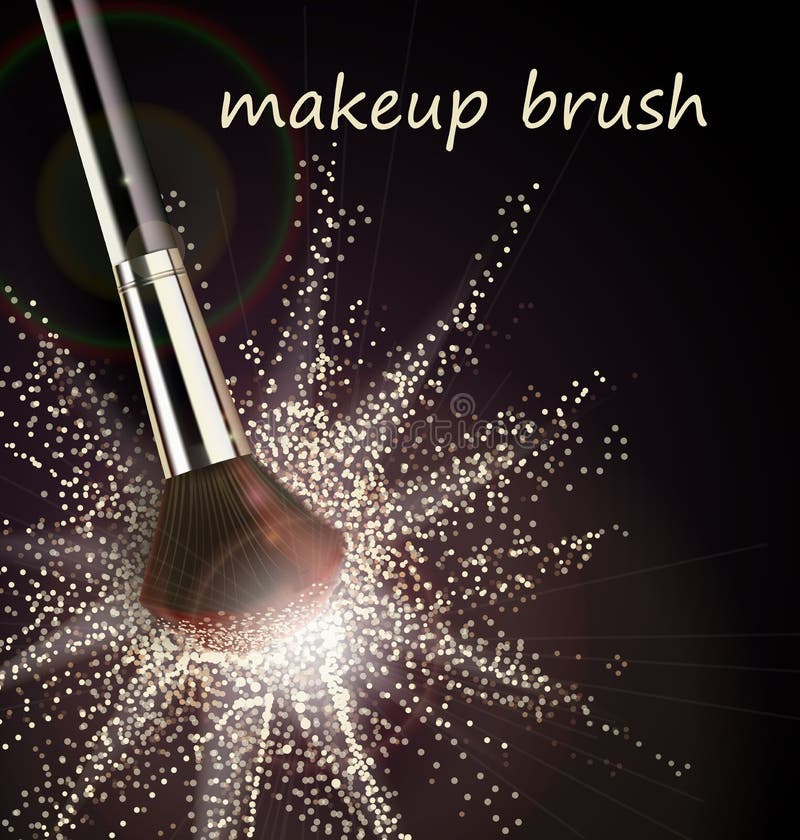 Make-up Brush with Light Powder Explosion on Black Background Vector ...