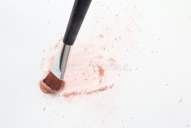 Make Up Brush on White Surface, Cosmetic Makeup Powder Exploding As it ...
