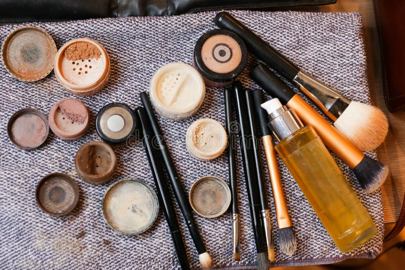 Make-up brushes and powder stock image. Image of fabric - 361173451