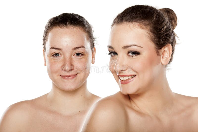 Before and after make up stock image. Image of closeup - 96860529