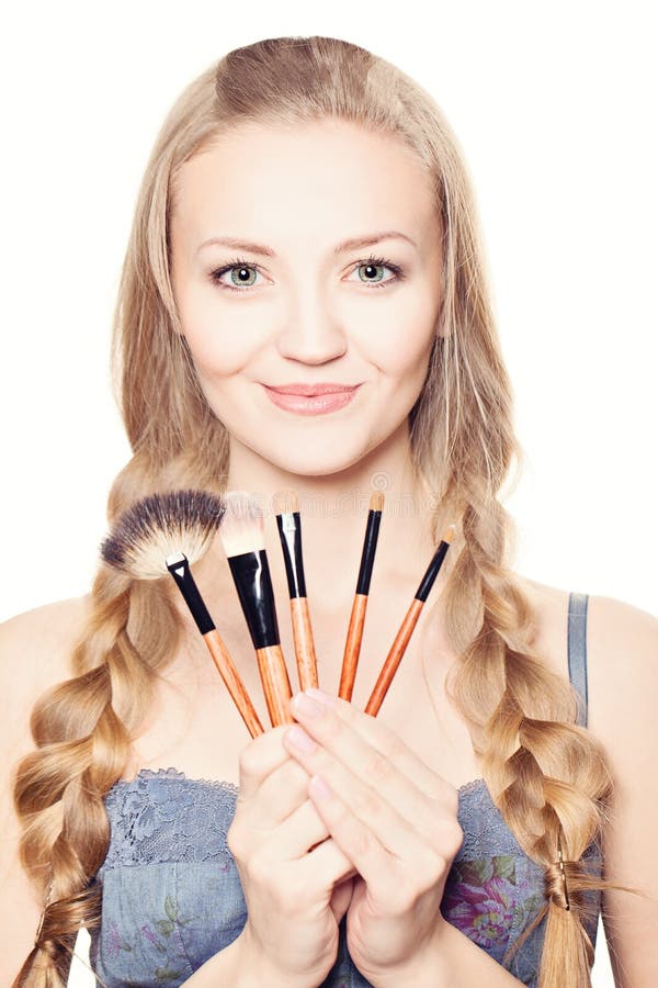 Make-up Concept. Beautiful Woman Stock Image - Image of holding, blush ...