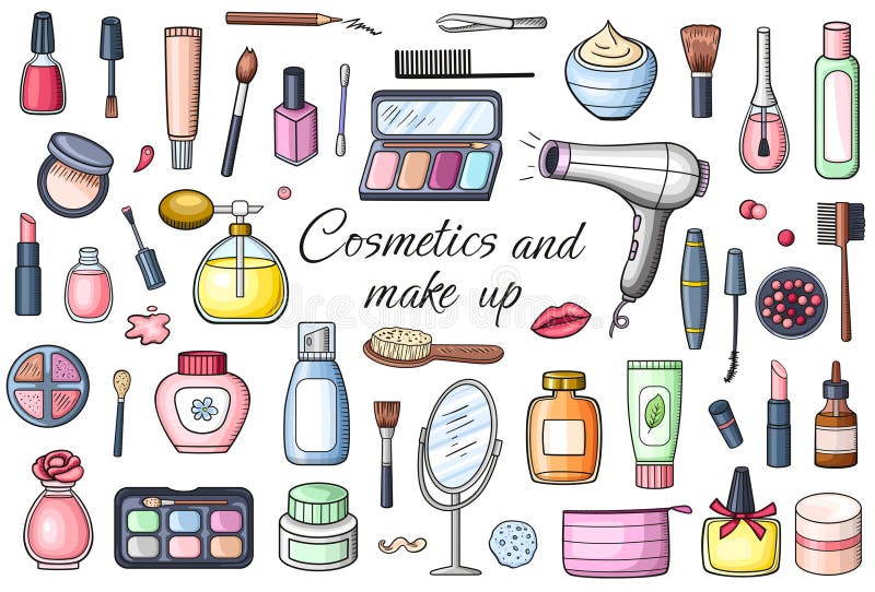 Make Up and Cosmetics Doodle Kit Stock Illustration - Illustration of ...