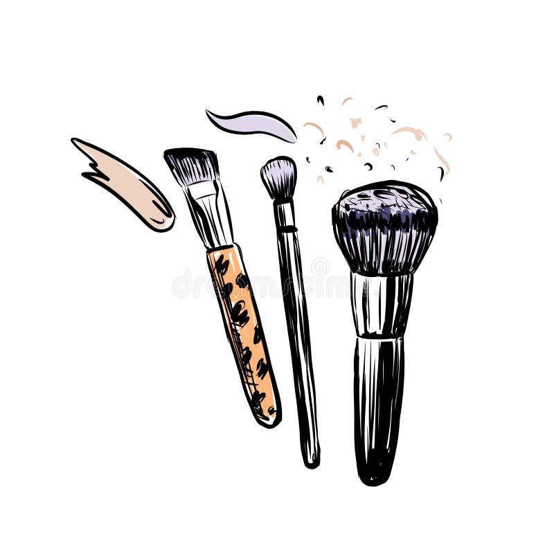 Hand Drawn Vector Makeup Brushes. Make Up Objects on White Background ...