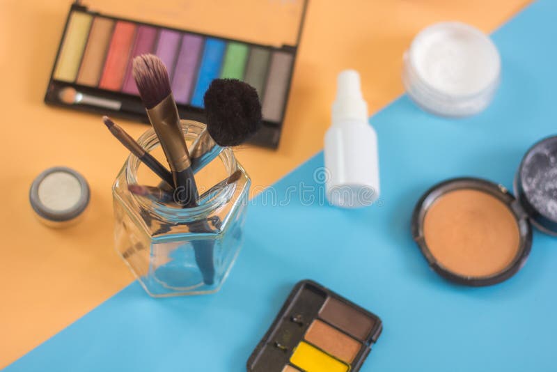 Make Up Elements on a Table Stock Image - Image of cream, pencil: 200584343