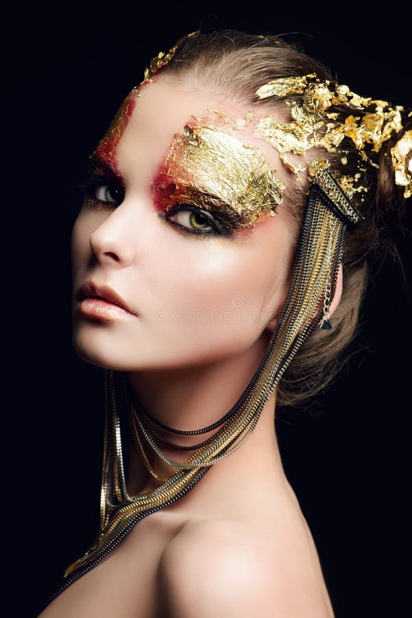 Gold Leaf and False Eyelashes on a Blond Woman Stock Photo - Image of ...