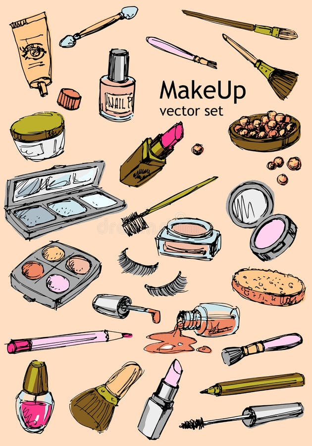 Make-up Hand-drawn Vector Set Stock Vector - Illustration of manicure ...
