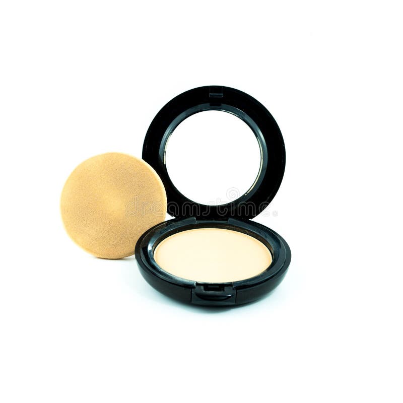 Make-up Powder in Box and Make Up Brush Isolated Stock Image - Image of ...