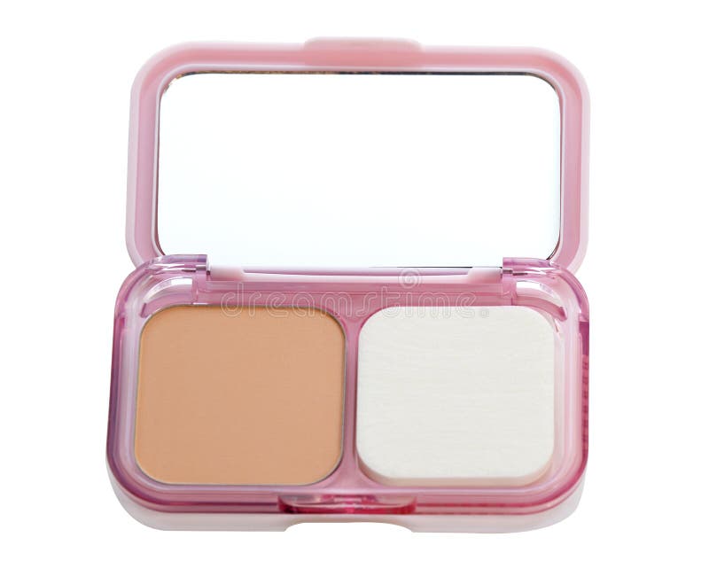 Make-up Powder in Box and Make Up Brush Isolated on White (clipping ...