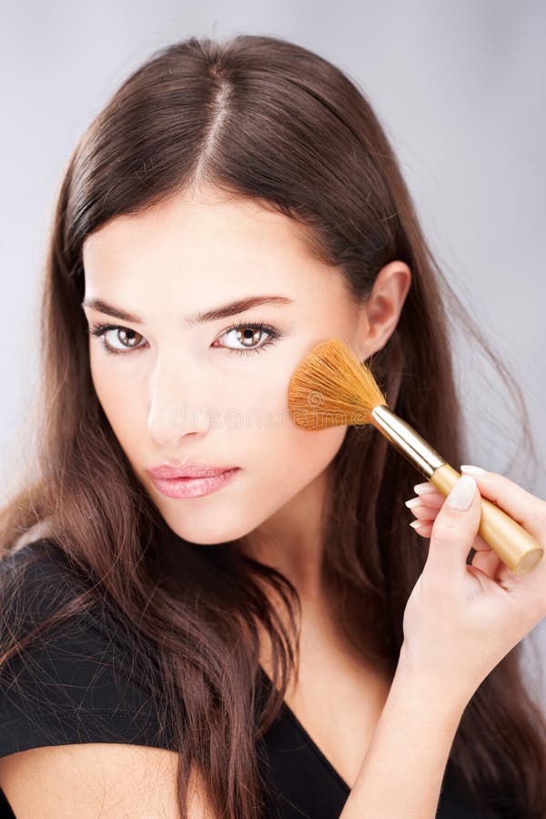 Make up with powder brush stock photo. Image of brunette - 26850350