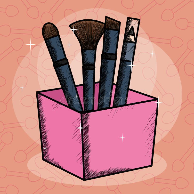 Make Up Set Brushes in Container Stock Vector - Illustration of ...