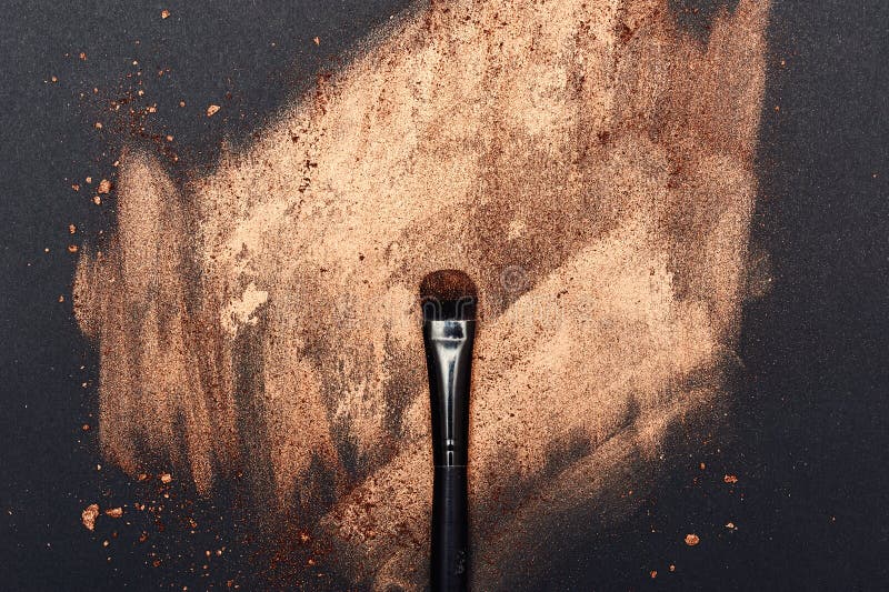 Make-up Smeared on Black Surface and Beauty Brush Stock Photo - Image ...