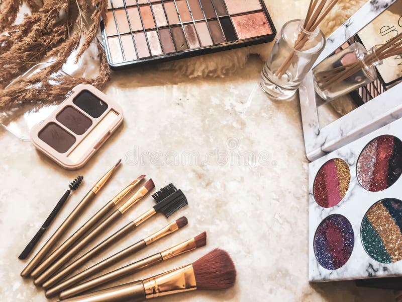 Make Up Stuff on the Marble Table Stock Photo - Image of cosmetics ...