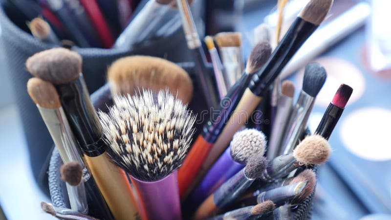 Make Up Table with Professional Makeup Brush.Visagiste Tools Stock ...