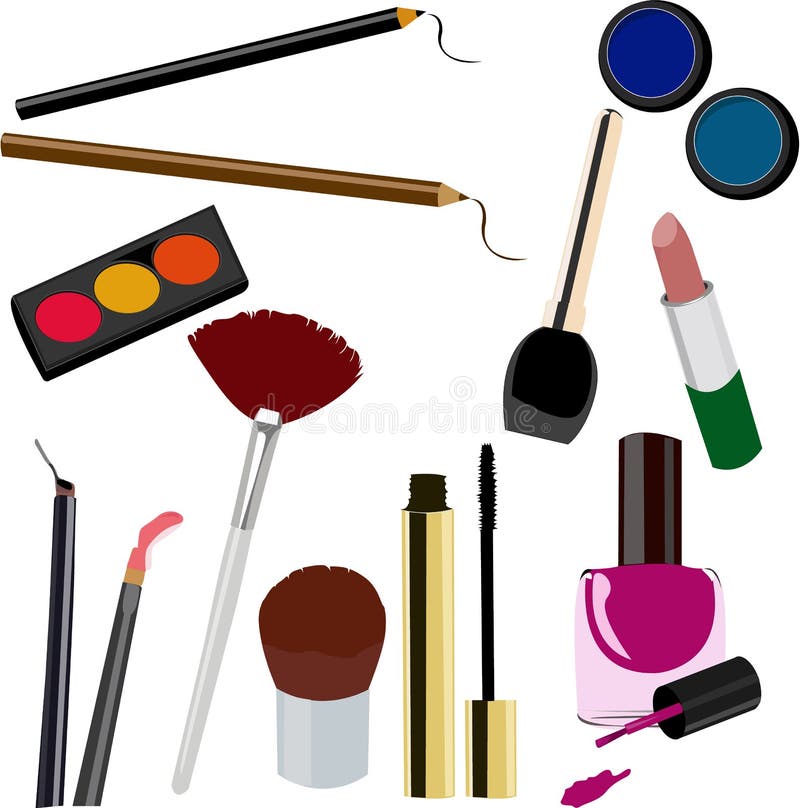 Make Up Set. Tools and Cosmetic. Eyeshadows, Lipstick, Foundation and ...