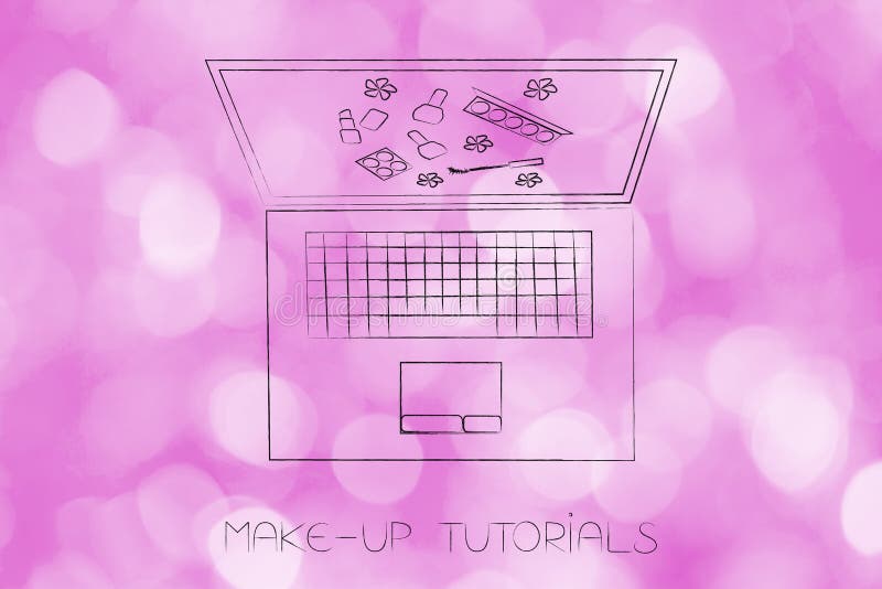 Laptop with Make-up Products or Tutorial on the Screen Stock ...