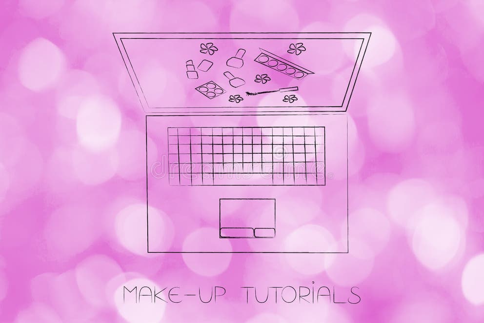 Laptop with Make-up Products or Tutorial on the Screen Stock ...