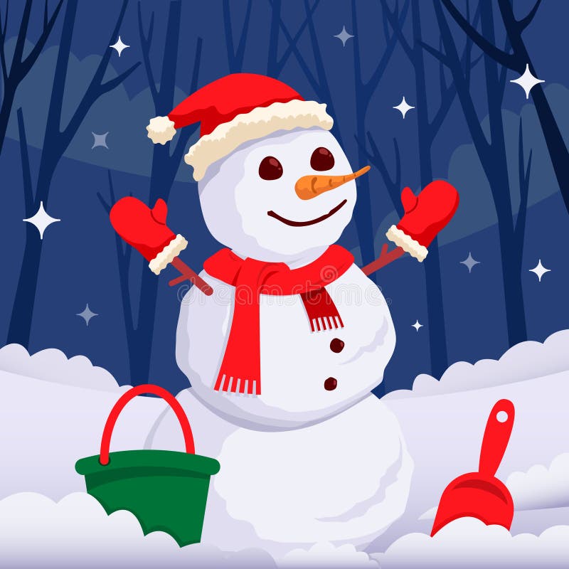 Make White Snowman in Winter Stock Vector - Illustration of character ...
