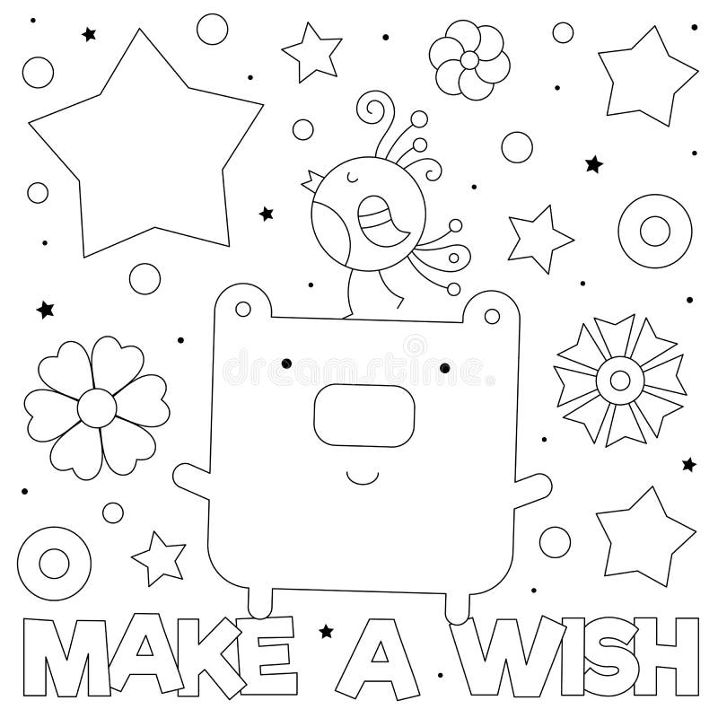 Make a Wish. Coloring Page. Black and White Vector Illustration. Stock ...