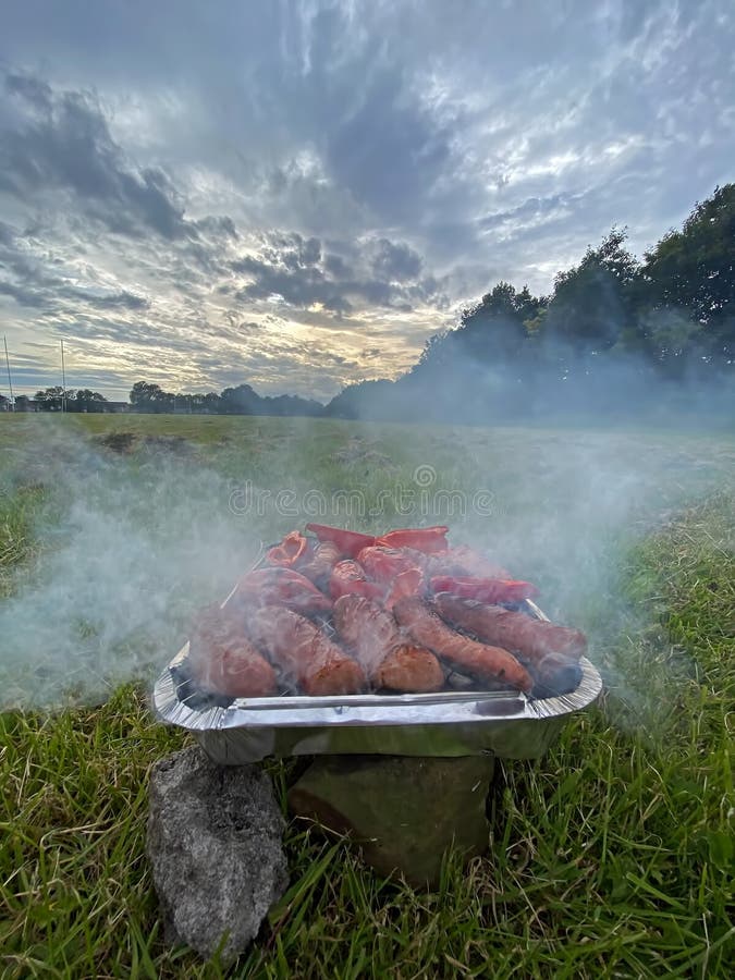 A Makeshift Barbecue in Nature at Sunset Stock Image - Image of ...