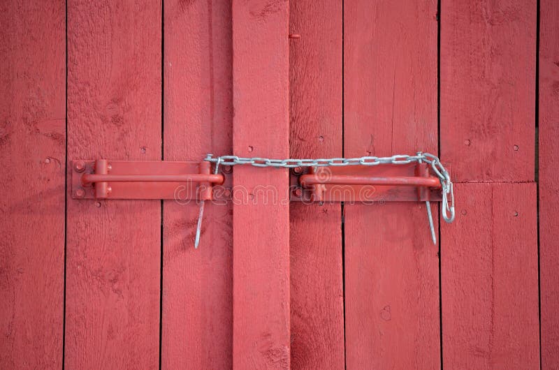 Makeshift Chain Lock on Red Barn Door Stock Photo - Image of wooden ...