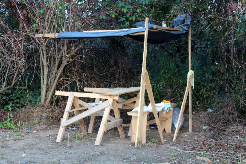 Makeshift Improvised Compost Pile Made of Roof Panels Held Together by ...