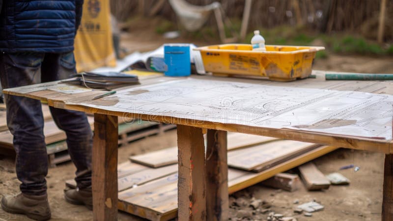 On a Makeshift Table Charts and Diagrams Show the Detailed Planning ...