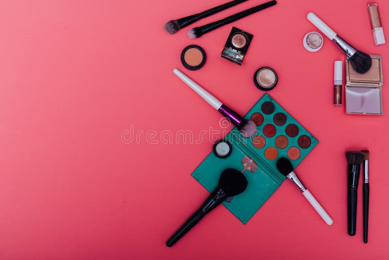 Makeup Artist for Face Makeup on a Pink Background Stock Image - Image ...