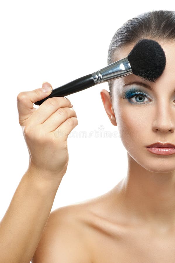 Makeup Artist Applying Liquid Tonal Foundation on the Face Stock Photo ...