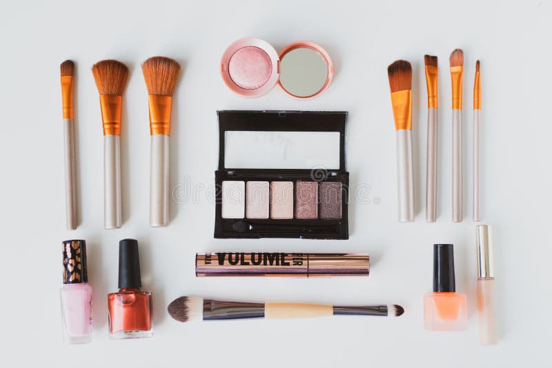 Makeup Artist S Desktop. Layout of Decorative Cosmetics Stock Image ...