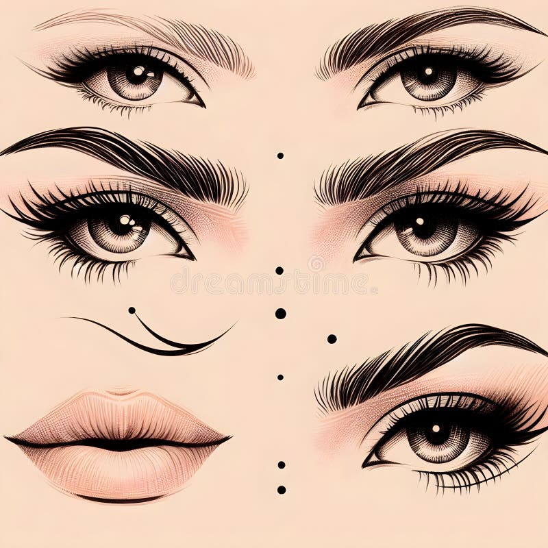 Makeup Artist Showing Examples of Eyebrows and Lips Shapes Stock ...