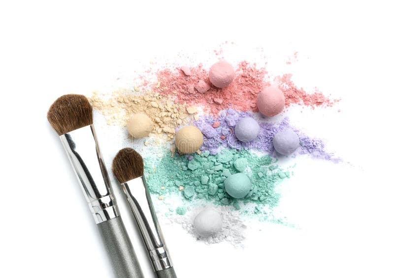 Powder and Highlighter in Balls with Brush, Skin Correctors on White ...