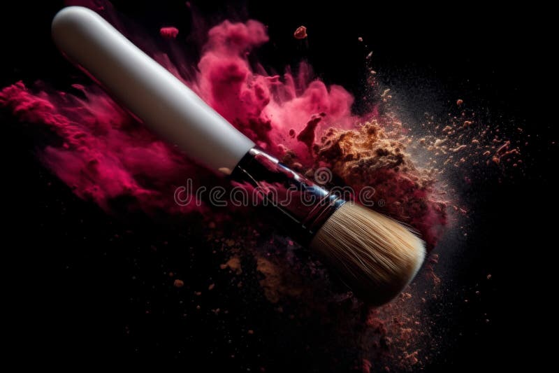 Makeup Brush with Colorful Powder Explosion or Eyeshadow Isolated in ...