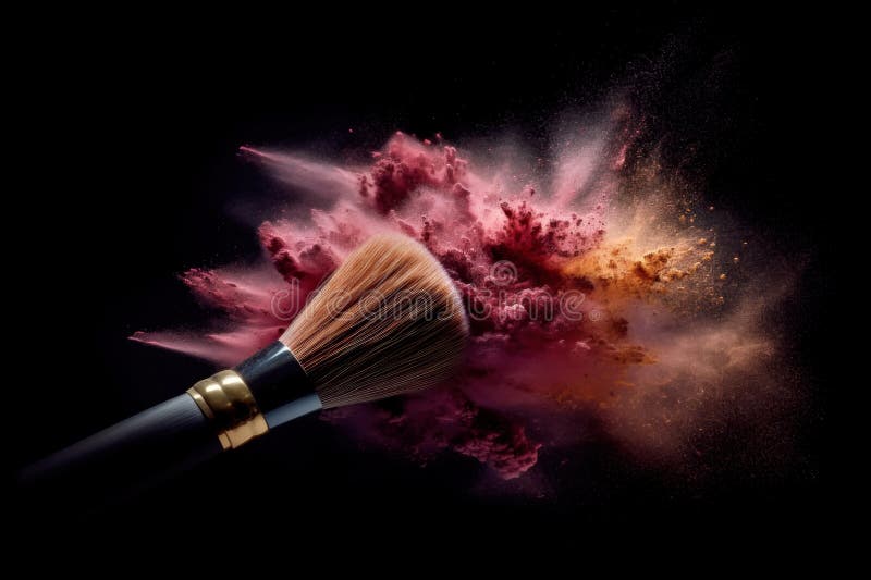 Makeup Brush with Colorful Powder Explosion or Eyeshadow Isolated in ...