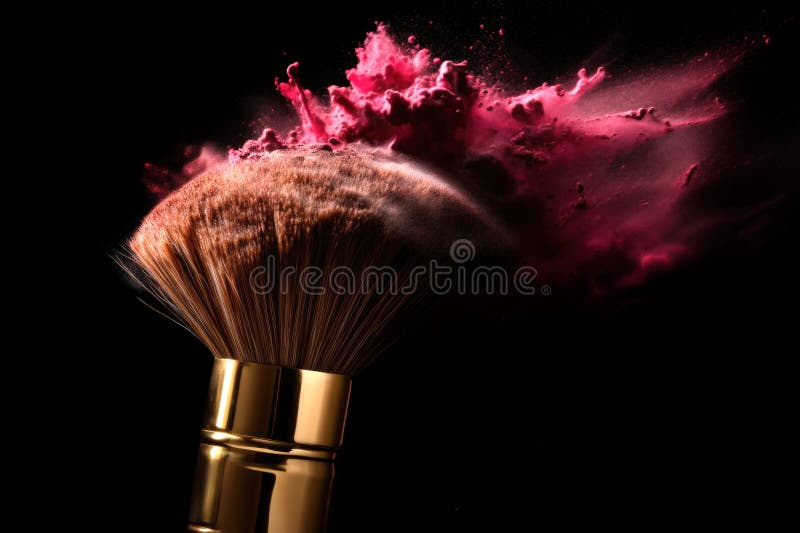 Makeup Brush with Colorful Powder Explosion or Eyeshadow Isolated in ...