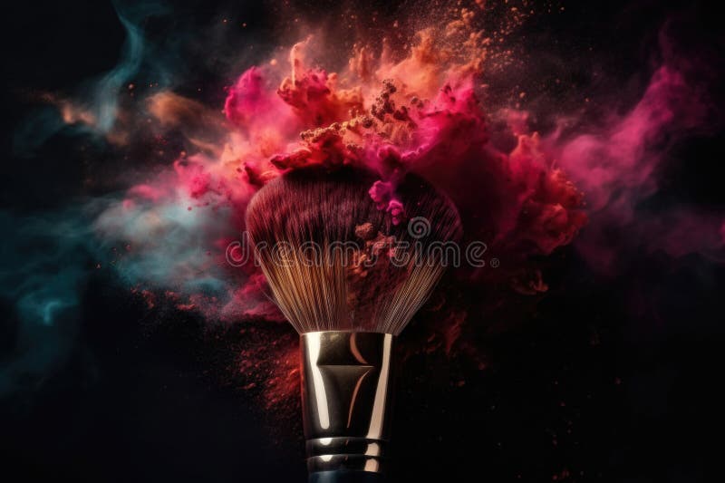 Makeup Brush with Colorful Powder Explosion or Eyeshadow Isolated in ...