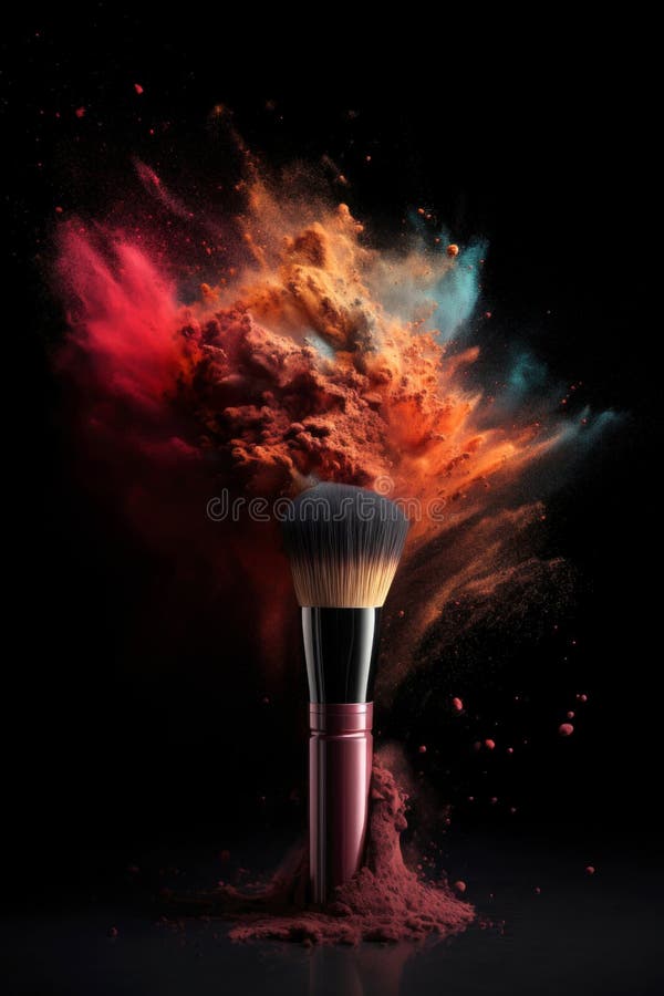 Makeup Brush with Colorful Powder Explosion or Eyeshadow Isolated in ...
