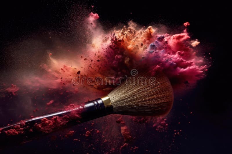 Makeup Brush with Colorful Powder Explosion or Eyeshadow Isolated in ...