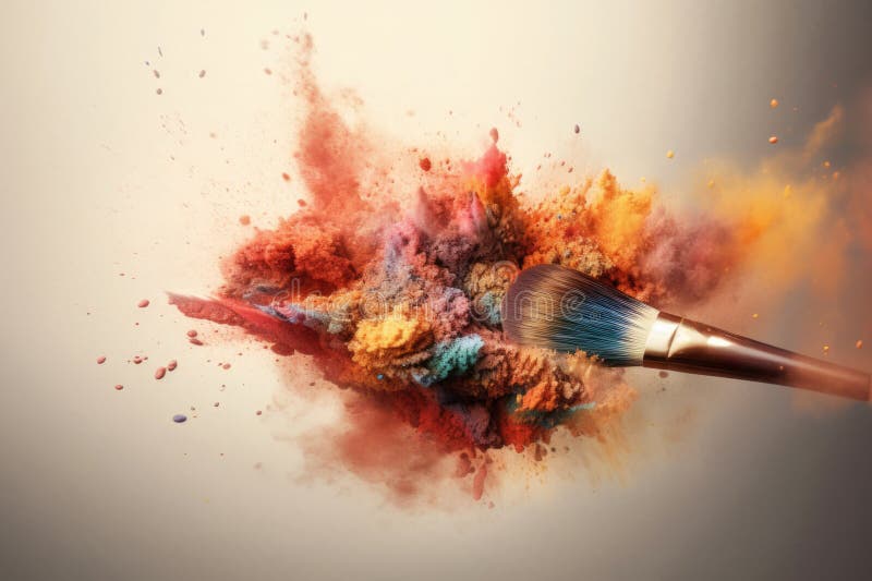 Makeup Brush with Colorful Powder Explosion or Eyeshadow Isolated in ...