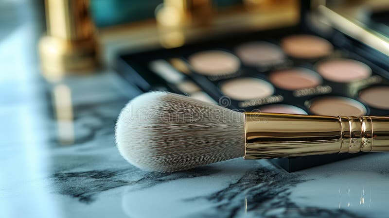 Makeup Brush and Cosmetics Palette on Marble Surface. Stock Photo ...