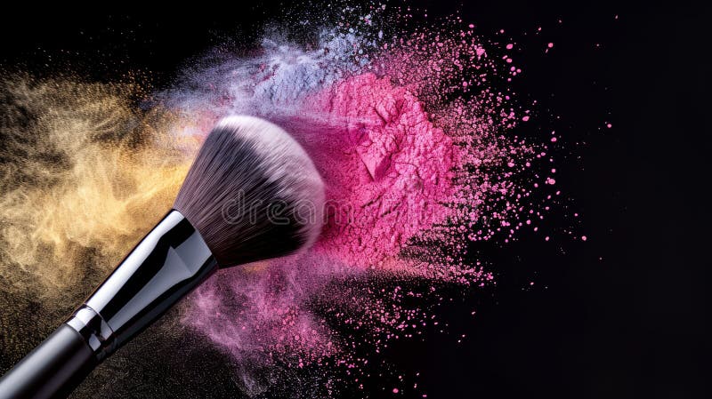 A Makeup Brush Explodes in a Vibrant Burst of Pink, Blue, and Yellow ...