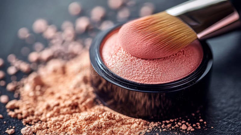Makeup Brush in Pink Powder Compact Stock Illustration - Illustration ...