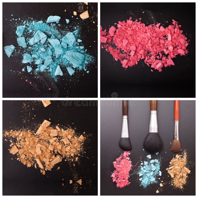 Makeup Brushes on Black Background with Colorful Powder. Stock Photo ...