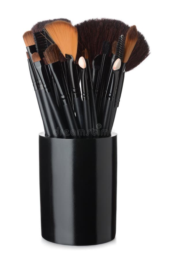 Makeup Brushes in Black Ceramic Cup Stock Photo - Image of color, front ...